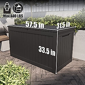 Greesum 230 Gallon Resin Deck Box Large Outdoor Storage for Patio Furniture, Garden Tools, Pool Supplies, Weatherproof and UV Resistant, Lockable, Dark Black