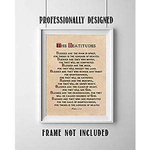 Beatitudes Wall Art Print, 11x14, Matthew 5 Sermon on the Mount Bible Quote, UnFramed Scripture Wall Décor, Christian Prayer Wall Art for Home or Office Decore, Inspirational Verse Poster for Spiritual