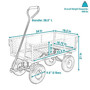 Sunnydaze Utility Steel Garden Cart, Outdoor Lawn Wagon with Removable Sides, Heavy-Duty 400 Pound Capacity, Red
