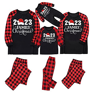 CHEEKEY Family Matching Christmas Pajamas Red Buffalo Plaid Xmas Holiday Sleepwear Jammies Clothes Long Sleeve PJs Set (Family Christmas 2023 - Black, Women/M)