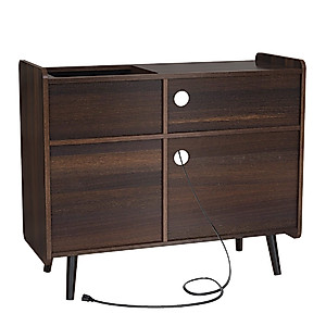 GDLF Large Record Player Stand, Vinyl Record Storage Cabinet with Power Outlet, Record Player Table Holds up to 350 Albums, Turntable Stand with Wood Legs for Living Room,Bedroom,Office