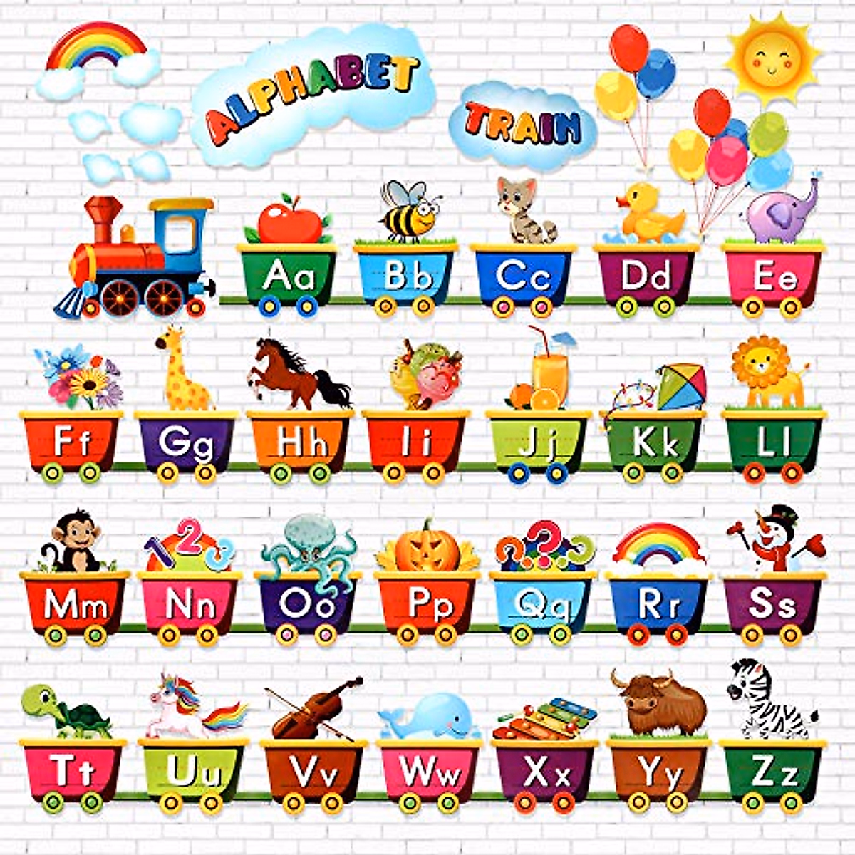 37 Pieces Train Alphabet Bulletin Board Display Set, Early Learning Bedroom Nursery Playroom Decorations and 120 Pieces Glue Point Dots for Kids and Teens Rooms and Classrooms Decoration