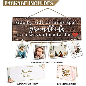 OWOYDOJ Gifts for Grandma & Grandpa from Grandchildren, Side by Side or Miles Apart Grandkids Photo Holder, Best Christmas or Birthday Gifts for Grandparents from Granddaughter and Grandson