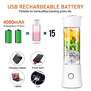 Taillansin 2019 Newest Portable Blender, USB Rechargeable, Food Grade Glass, 480ml Capacity, 6-Blade Stainless Steel Mixing, Easy Clean and Use