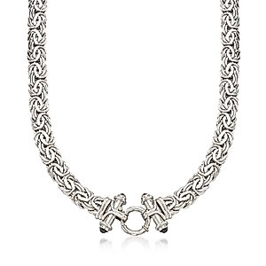 Ross-Simons Sterling Silver Byzantine Necklace With Black Onyx. 16 inches