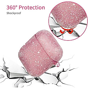 Bling Airpods Case, Cute Glitte Diamond Airpod 1st/2rd Case Cover for Girls Women, Rhinestone Airpods Protective Case with Keychain, Scratch Proof and Drop Proof (Pink)