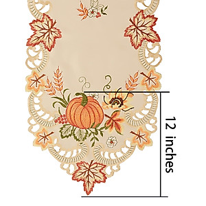 Simhomsen Thanksgiving Harvest Pumpkins Table Runners for Autumn Or Fall Decorations, Embroidery (14 × 69 Inches)