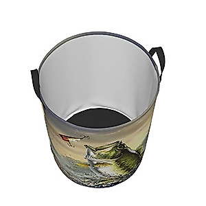 Duwrap Laundry Hamper Large Fish Bass Jumping Out Water Laundry Basket Bag With Lid Large Collapsible Laundry Cloth Washing Bin Household Organizer Bags Toy Storage Baskets For Bedroom Closet