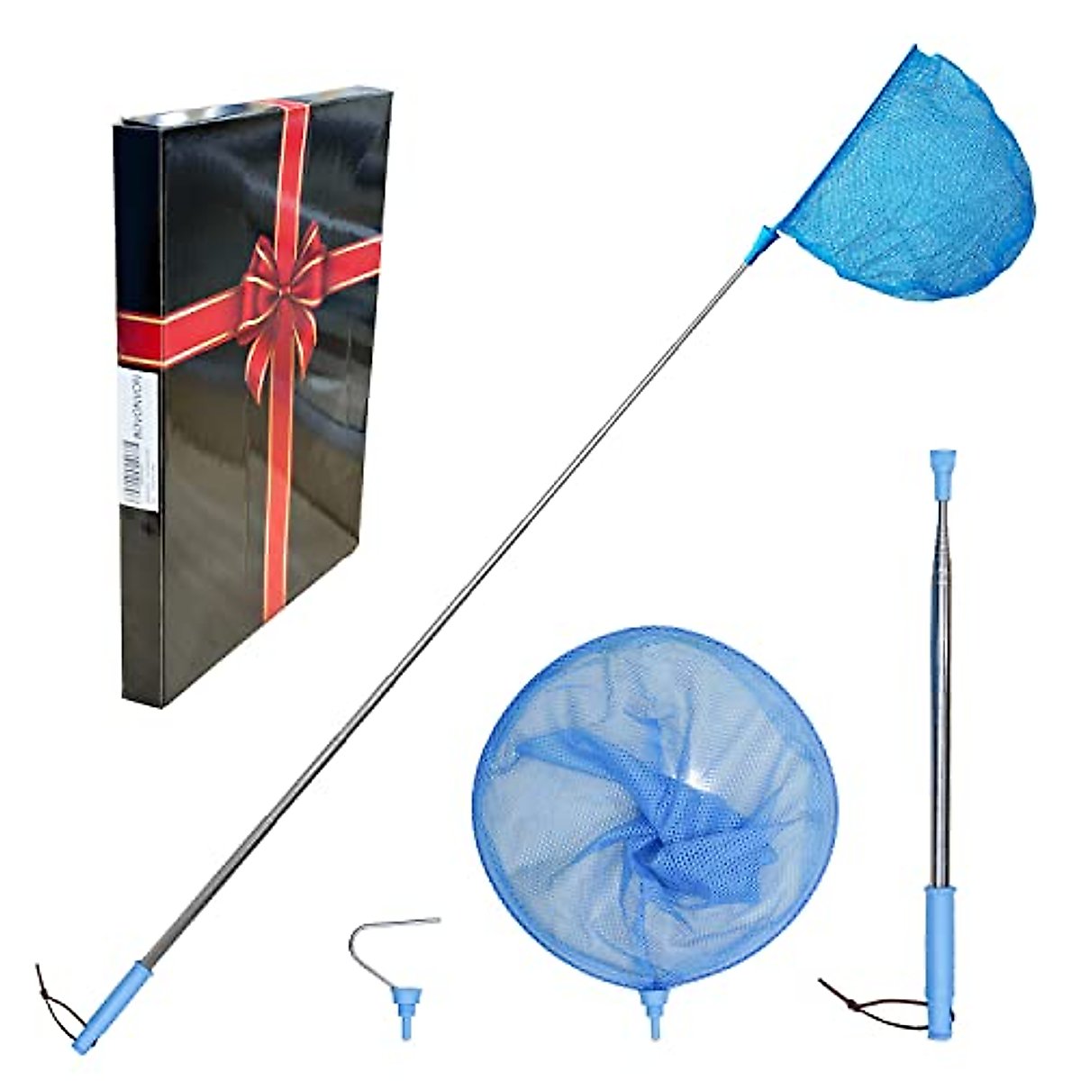 Pool Skimmer Net with Adjustable 106 Inches Lightweight Telescopic Pole Leaf Skimmer Mesh Rake Net for Spa Pond Swimming Pool, Pool Cleaner Supplies,Detachable net and hooks Great choice for gifts
