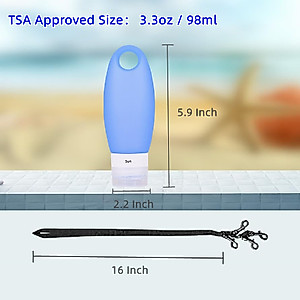 SANTREST Gym Refillable Bottles Leak Proof Camping Travel Containers with Shower Lanyard,3.3oz TSA Approved Squeezable Silicone Travel Tube Set for Gym Shampoo Lotion Soap