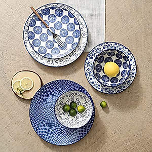 Selamica Ceramic 12-Pieces Dinnerware Sets, Ceramic Dish Plates and Bowls Sets, Service for 4, Dinner Salad Dessert Plates, and Cereal Bowls Set, Gift,Vintage Blue