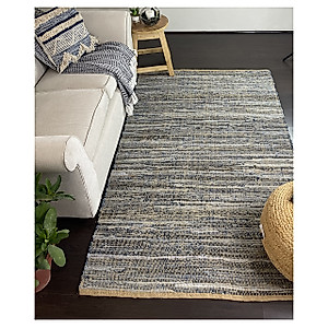 Chardin home Farmhouse Rag Rug 4x6 feet Denim Blue | Cotton & Jute Hand Woven Chindi Rug, Long Boho Rug | Perfect for Hallways, Kitchens, Bathroom, bedrooms | Shades of Blue