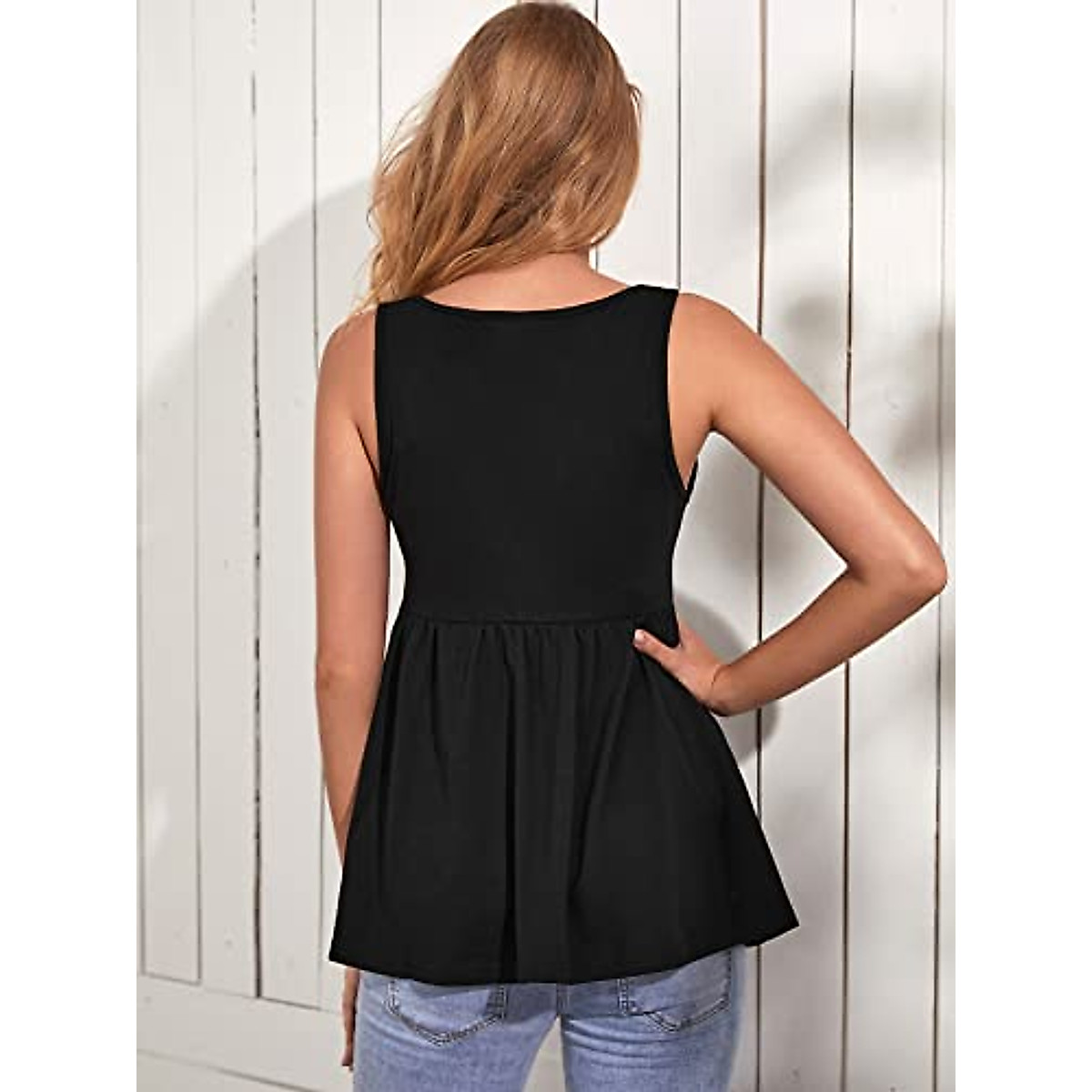 MakeMeChic Women's Maternity Tank Top Casual Solid Sleeveless Peplum Top Black L
