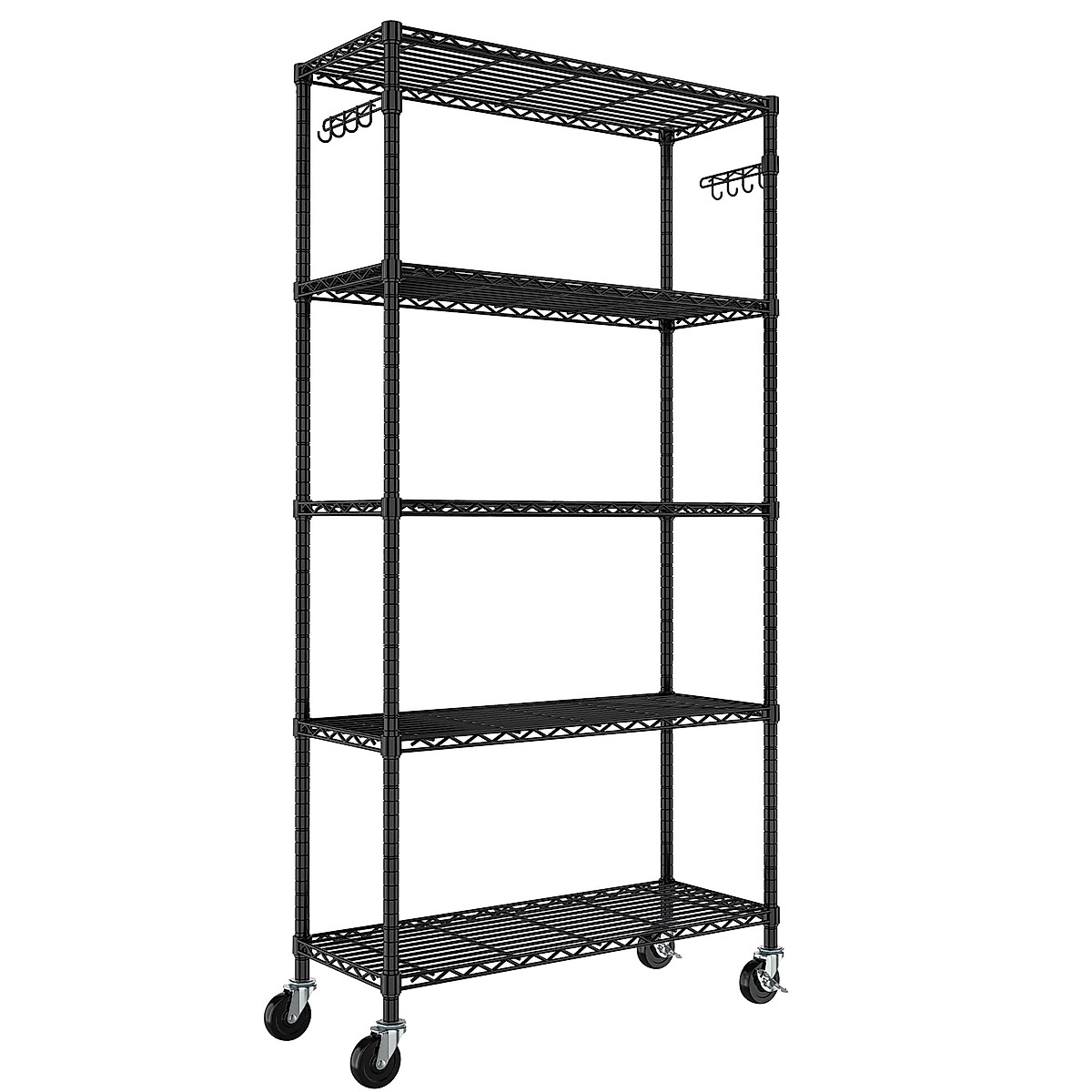 Folews Wire Shelving Unit with Wheels, 14"x36"x75" Heavy Duty 5-Tier Storage Shelves, Metal Shelf Storage Rack Organizer, 350 Lbs Per Shelf Metal Shelving for Kitchen Garage Pantry, Black