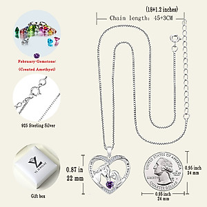 YL Horse Necklace 925 Sterling Silver Heart Pendant Created Amethyst Animals Jewelry for Women
