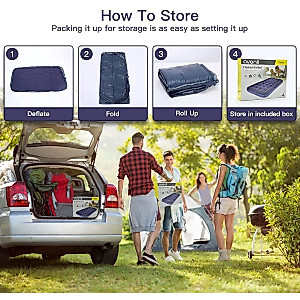 Giftway Queen Camping Air Mattress Inflatable Air Bed - Inflatable Air Mattresses with Flocked Top Foldable Blow Up Bed for Camping Tent/Guest/Travelling - Housewarming Gifts for Women/Men/Kids