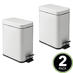 mDesign Small Modern 1.3 Gallon Rectangle Metal Lidded Step Trash Can, Compact Garbage Bin with Removable Liner Bucket and Handle for Bathroom, Kitchen, Craft Room, Office, Garage, 2 Pack, Light Gray