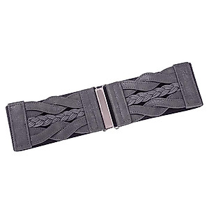 GRACE KARIN Women's Elastic Vintage Belt Stretchy Retro Wide Waist Cinch Belt(Pewter,S)