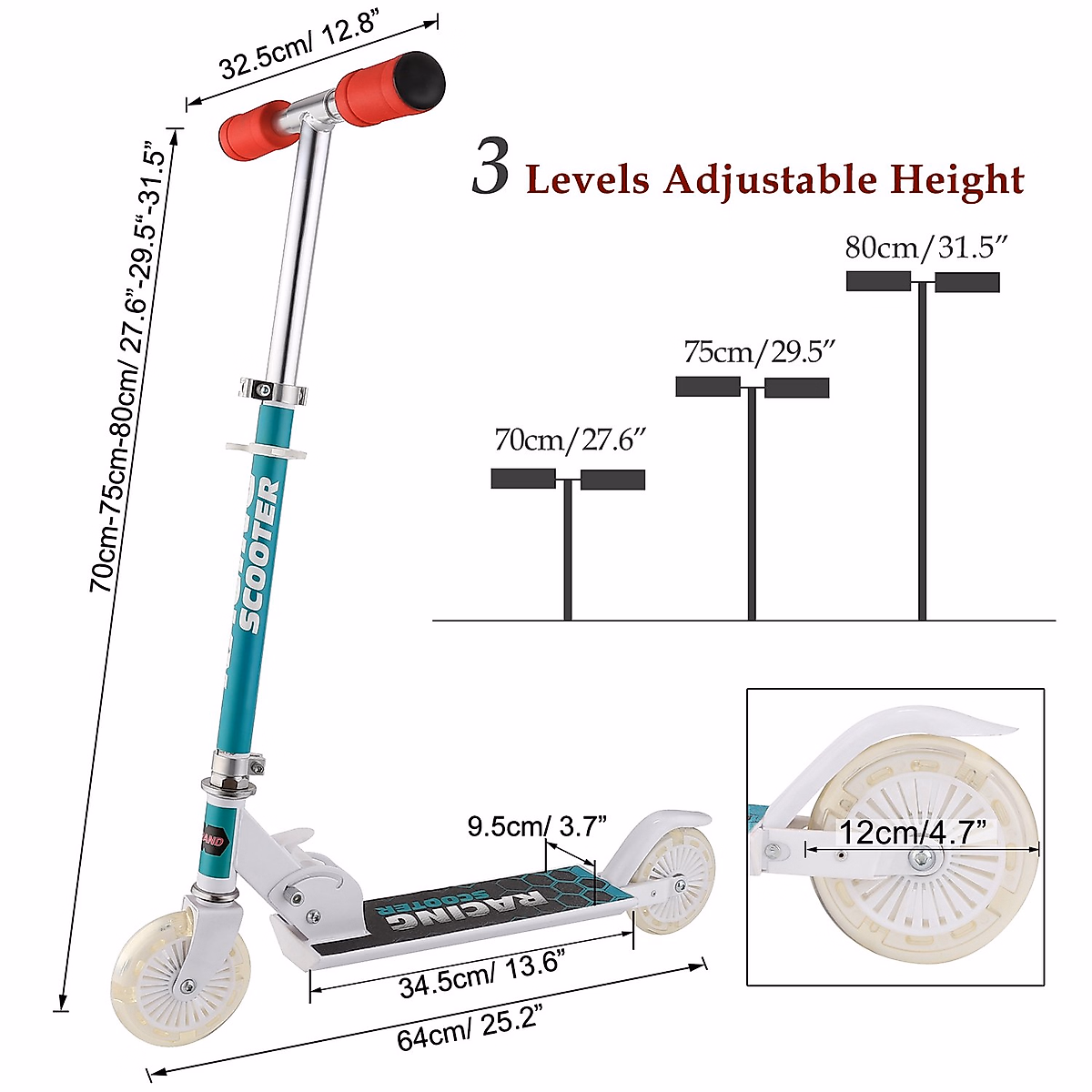 WeSkate Scooter for Kids with LED Light Up Wheels, Adjustable Height Kick Scooters for Boys and Girls Ages 3-12, Rear Fender Break, Folding Kids Scooter, 110lb Weight Capacity