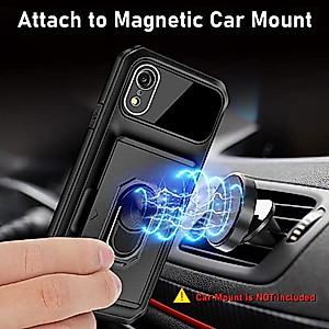 SAMONPOW for iPhone XR Case Hybrid iPhone XR Wallet Case Card Holder with 360°Rotating Kickstand Heavy Duty Protection Shockproof Anti Scratch Soft Rubber Bumper Cover Case for iPhone XR 6.1" Black