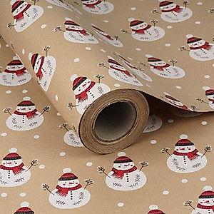 RUSPEPA Christmas Wrapping Paper, Kraft Paper - Christmas Design with Snowman - 24 inches x 100 feet, Jumbo Roll
