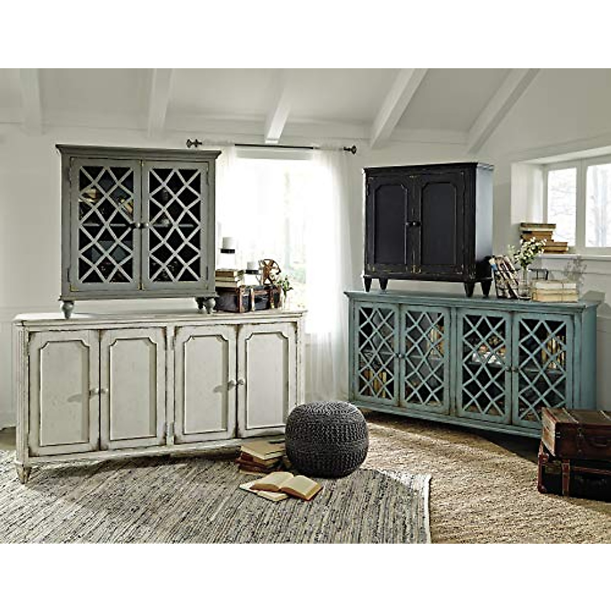 Signature Design by Ashley Mirimyn Distressed 4-Door Accent Cabinet or TV Stand, Antique White