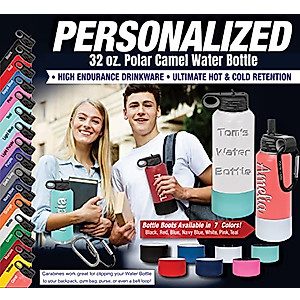 Polar Camel Personalized Water Bottles 32oz with Flip-Top Lid and Straw, Customized Vacuum Insulated Flask, Stainless Steel Sports Double Wall Thermos, Your Logo Name and Text Engraved in USA(Coral)