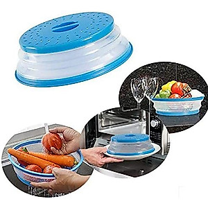 2Packs collapsiable Microwave cover (Red+Blue) BPA free Microwave Splatter Guard Colander Strainer for Fruit Vegetables