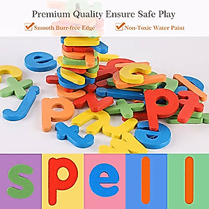 See and Spelling Learning Toy for Kids Ages 3-8, Wooden Preschool Educational Matching Letter Game Toys for Kids Boys Girls, Develops Alphabet Words Spelling Skills Letter Block (28 Cards+52 Letters)