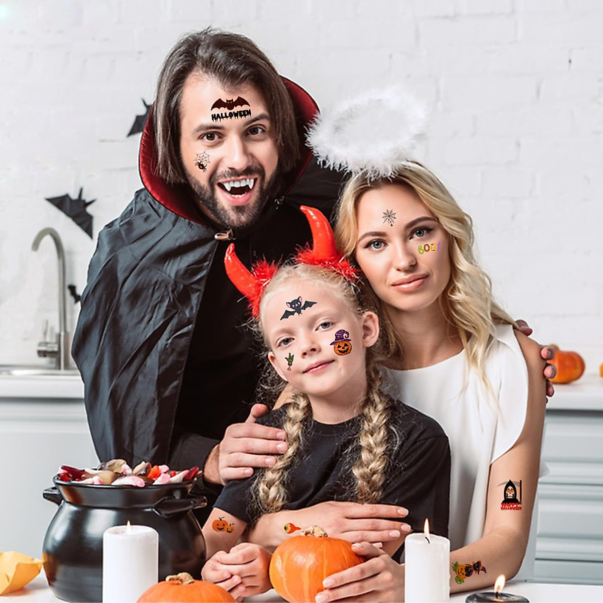 64 Pieces Halloween Temporary Tattoos For Kids Boys Girls, Halloween Party Favors, Pumpkin Black Cat Witch Bat Fake Tattoo Stickers for Halloween Decorations Treat Goodie Bag Fillers Makeup Kit