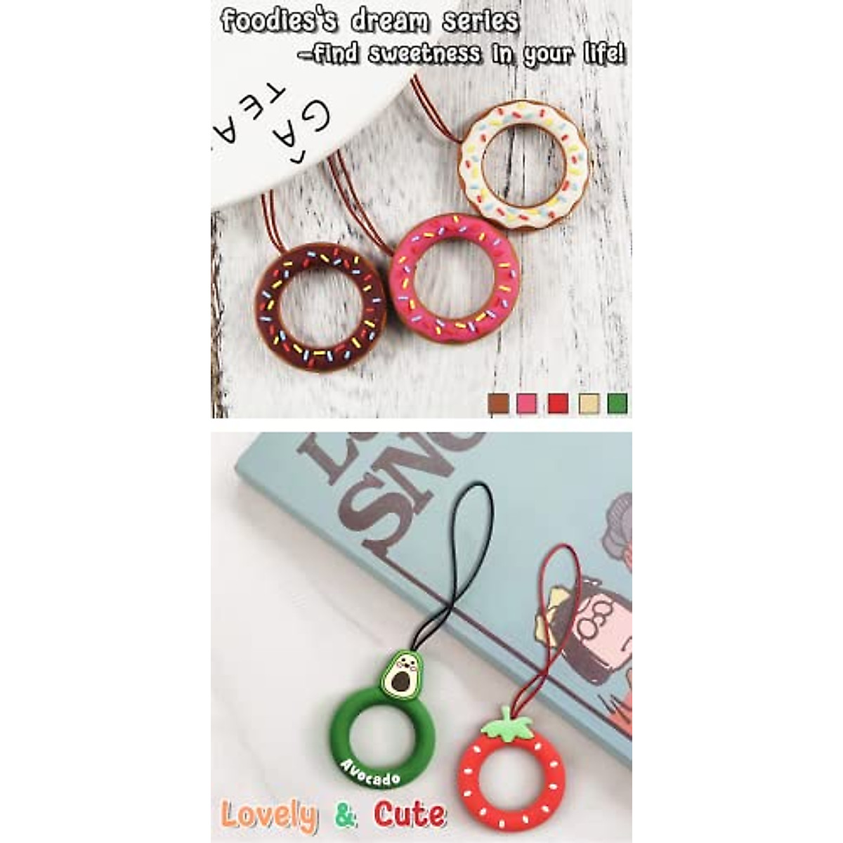 Innoc Lanyard Finger Strap Ring Strap 5 Pcs Phone Lanyard Grip Holder Cute Donuts Silicone Small Short Lanyard for Phone/USB/MP3/Key/Car Keychain