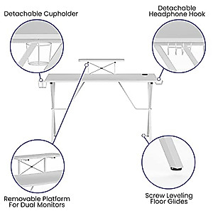 Flash Furniture Gaming Desk - White Computer Desk - 51.5" Gamers Table with Cup Holder, Headphone Hook, and Monitor/Smartphone Stand