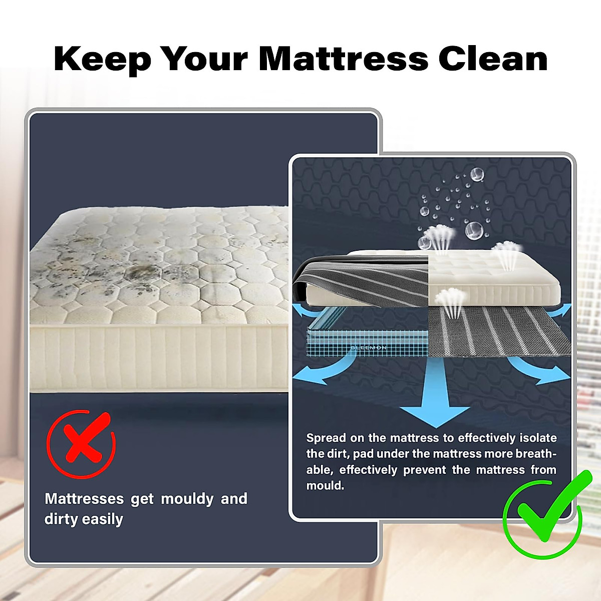 Mattress Underlay Under Mattress Pad with Breathable Meshfiber Cuttable Under Mattress Ventilation Aire-Flow Mattress Underlay for RV Bed Camper Boat （118.1 * 39.3in）