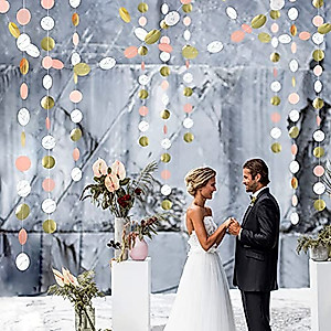 Gold Pink White Party Decoration Marble Stripe Circle Garland Hanging Decoration Party Banner Streamer Backdrop for Wedding Engagement Bday Birthday Sweet 16 Baby Bridal Shower Party Supplies