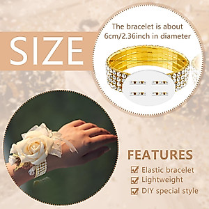 Junkin 6 Packs Corsage Bracelet Wrist Corsage Rhinestone Elastic DIY Wrist Rhinestone Bracelet Accessories for Wedding Decor Prom Ceremony Anniversary Bridal Shower Party(Gold)