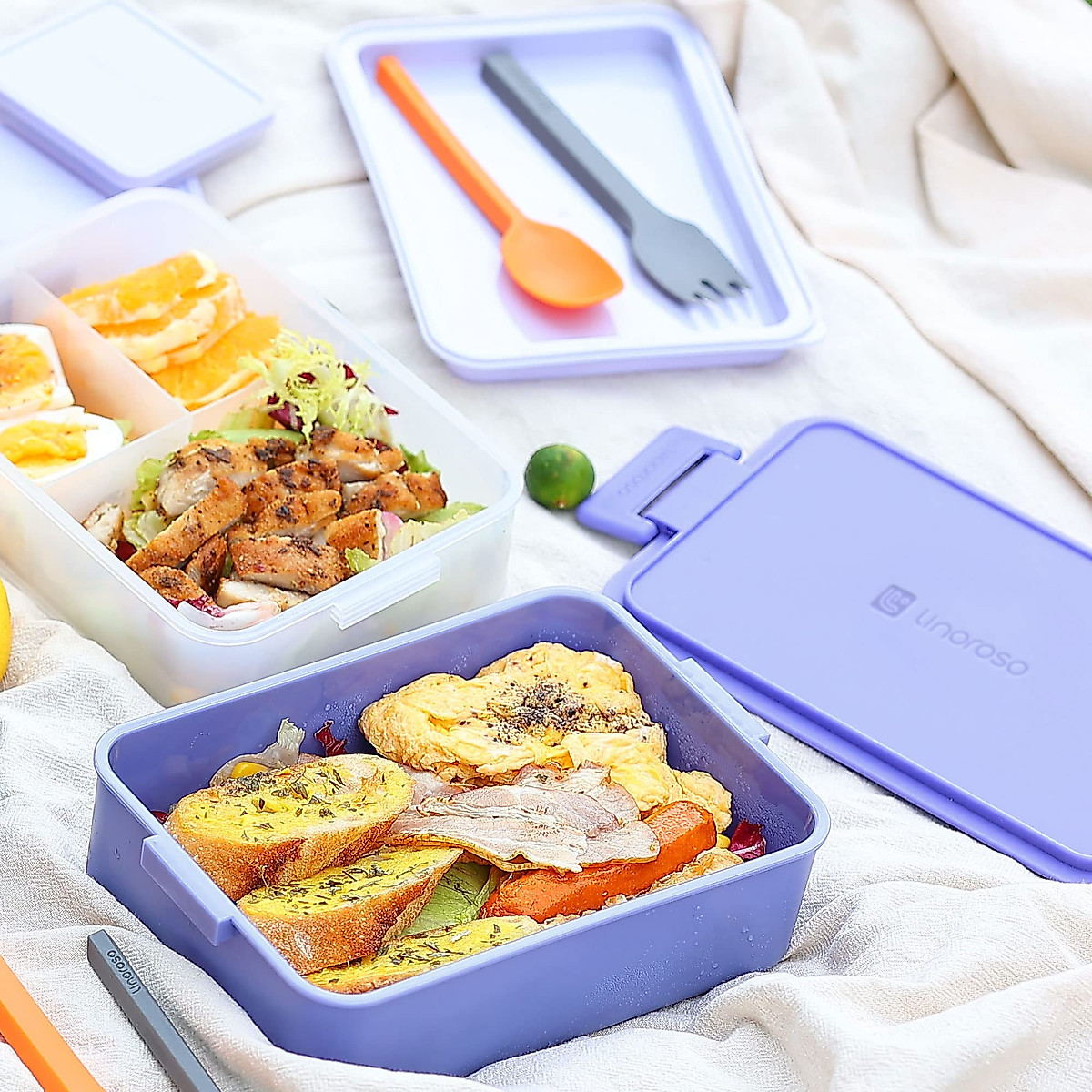 linoroso Stackable Bento Box Adult Lunch Box | Meet All You On-the-Go Needs for Food, Salad and Snack Box, Premium Bento Lunch Box for Adults Include Utensil Set, Dressing Containers - Veri Peri