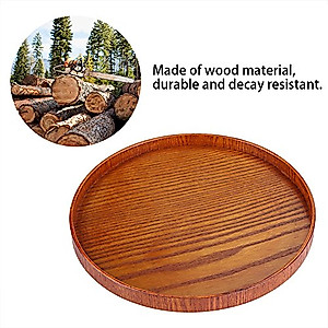 Round Natural Wood Serving Tray Wooden Plate Platter Tea Food Dishes Water Drink for Countertop Kitchen Coffee Table Breakfast (27cm)