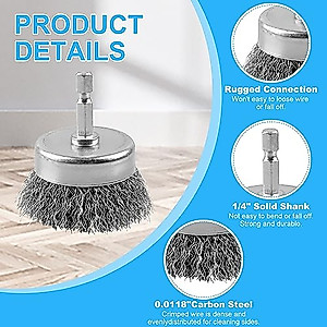 Rocaris 10 Pack Wire Cup Brush with 1/4-Inch Hex Shank, 2 Inch Wire Drill Brush Set for Removal of Rust/Corrosion/Paint