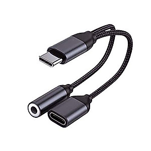 LINASHI Audio Adapter, Adapter USB C to 3.5mm AUX Jack Aluminum Alloy Audio Headphone Cable for Music Black One Size