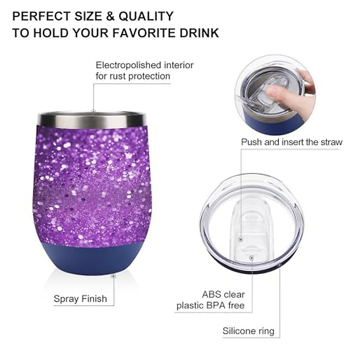 WYUSPGK 304 Stainless Steel Insulated Cup, Sparkling Purple Glitter Print Smooth Rim, Durable & Reusable - Perfect for Office, Home, And Travel