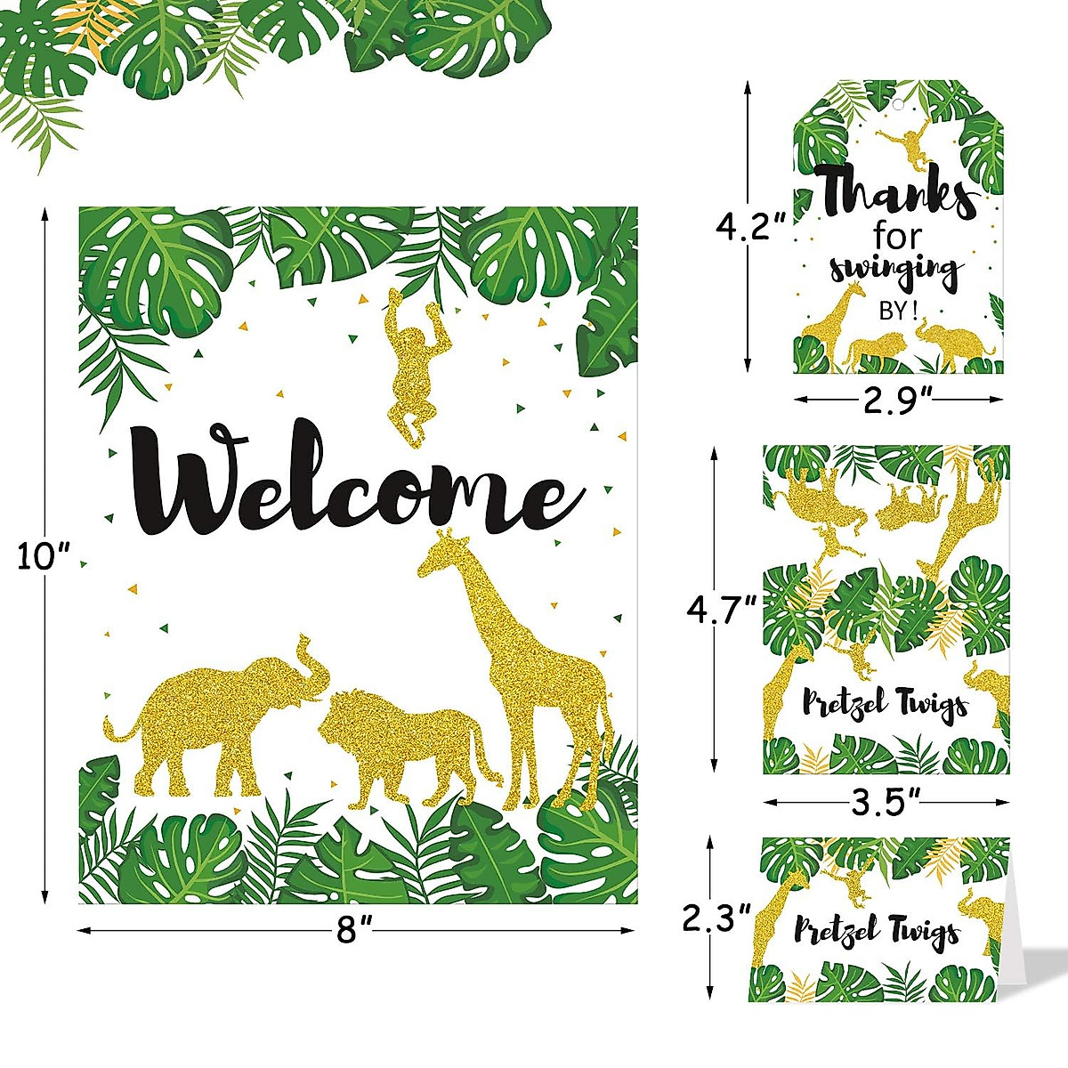 Bessmoso Gold Safari Party Favors Decorations Tropical Jungle Animals Dessert Table Set Welcome Sign Food Labels Cards Thanks Tags Jungle Safari Animals Wild Birthday Party Supplies