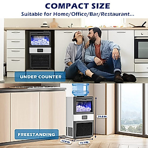 Commercial Ice Maker Machine, 70 LBS/24H Under Counter Large Ice Machine w/ 10 LBS Capacity Ice Storage Bin, 2 Water Inlet Modes, Freestanding & Built in Ice Maker for Bar/Home/Office/Shop, White