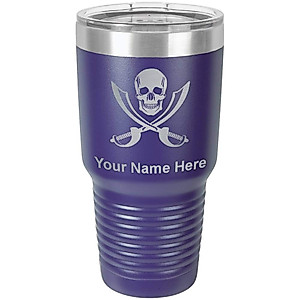 LaserGram 30oz Vacuum Insulated Tumbler Mug, Jolly Roger, Personalized Engraving Included (Dark Purple)