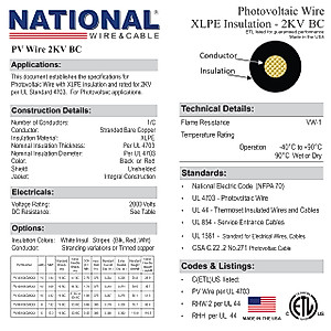NATIONAL Wire&Cable 10 Gauge Solar Panel Professional Wire - Made in USA - 2x100 Ft Copper PV Wire UV Resistant Cable for Boat Marine Automotive RV Solar Panel Outdoor - Red&Black