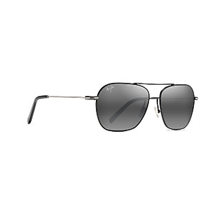 Maui Jim Men's and Women's Mano Polarized Aviator Sunglasses, Black w/Silver Stripe/Neutral Grey, Medium
