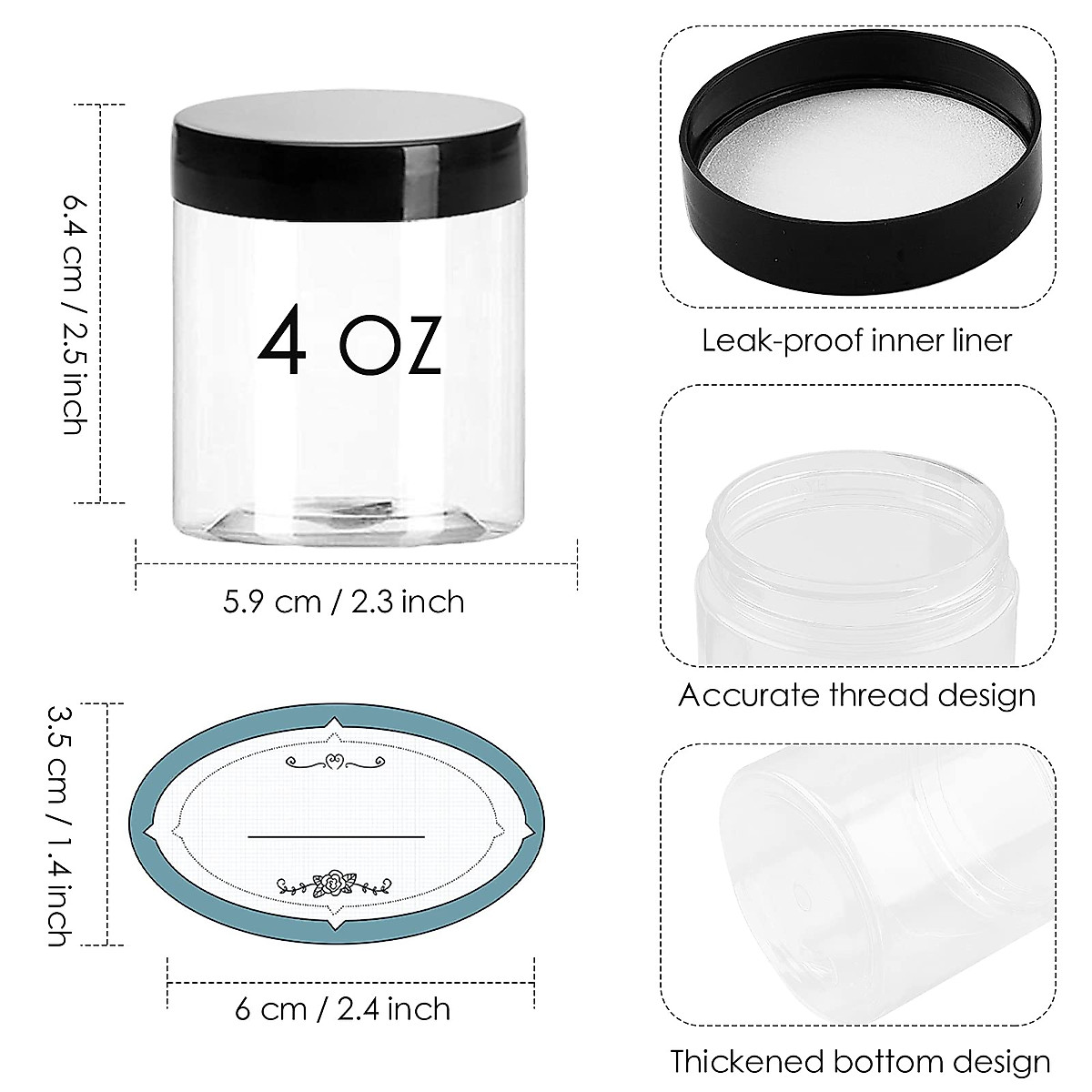 24 Pack 4 oz Plastic Containers with Lids and Labels Clear Empty Plastic Body Butter Jars for Beauty Products, Body Scrubs, Cosmetic, Face Creams and Lotion