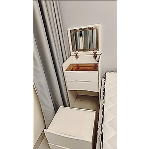 WANLIAN Vanity Desk Set with LED Lighted Mirror, 4-Layer Drawer,Multi-Function Flip Top Makeup Vanity Table with Drawers Cabinet,Bedside Cupboard,Dressing Table,Desk for Bedroom Living Room (White)