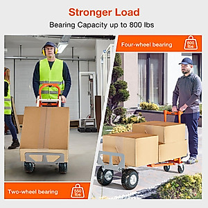 Oarlike 4-in-1 Aluminum Hand Truck, 800 lbs Capacity Heavy Duty Dolly Cart with 10" Rubber Wheels, Industrial Folding Dolly for Moving, Transport in Warehouse, Supermarket, Garden, Home