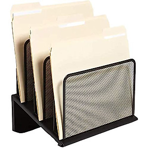 1InTheOffice Metal Mesh File Organizer, Black Wire Mesh 5 Section Incline Sorter, Black Finish