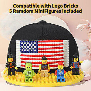 Yanscian Snapback Hat Flat Bill Baseball Cap Building Block American US Flag for Kids & Adults Black…